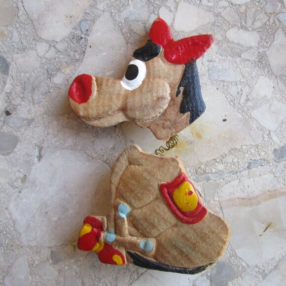 Vintage | Jewelry | Vintage Wood Nodder Brooch Pin Donkey Bobblehead ...